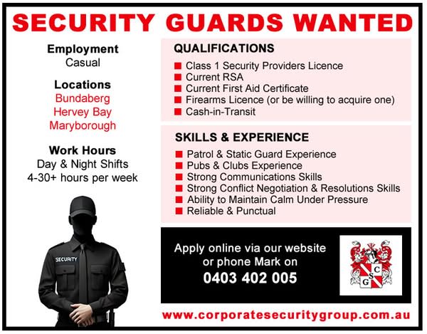 Security Guard Position(BUNDABERG)(Corporate Security Group) | Security ...