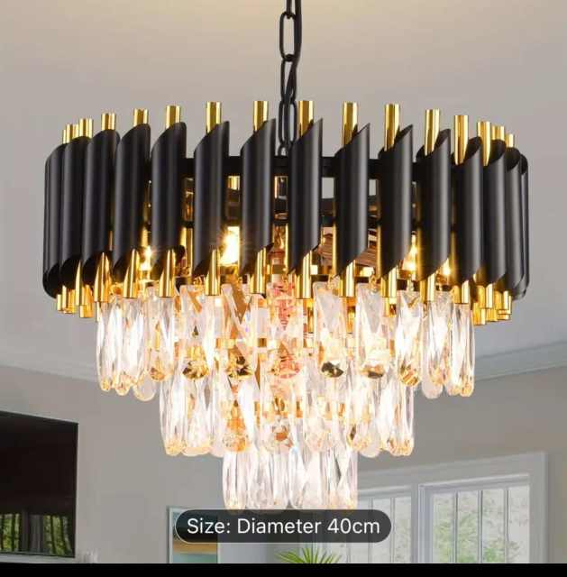 Modern Crystal Chandeliers, 3 Tiers Black And Gold Pendant Light ...