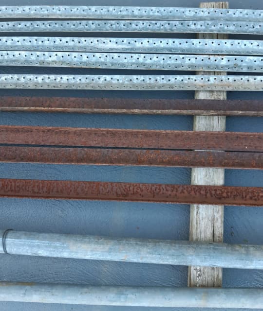 Metal, galv pipe, angle iron, galv frame bracing. From $3 to $4 ...