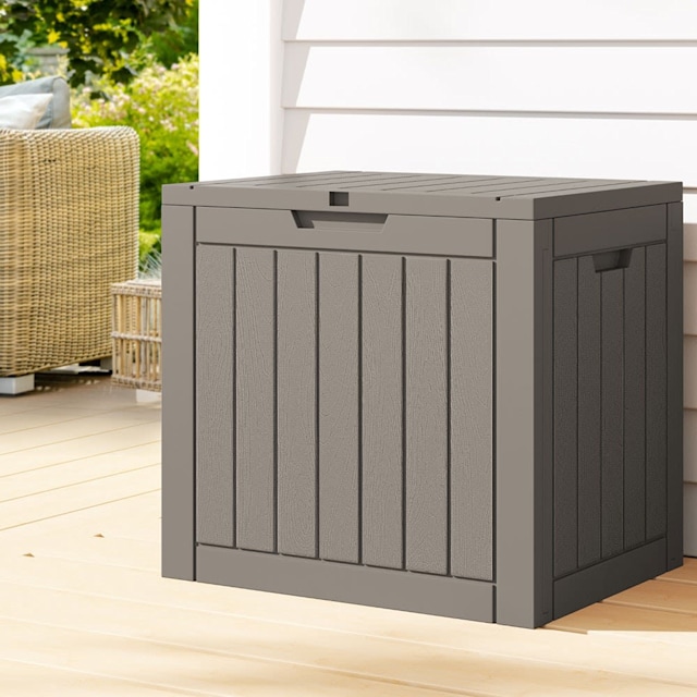Outdoor Storage Box 118L Container Lockable Garden Toy Tool Shed Grey ...