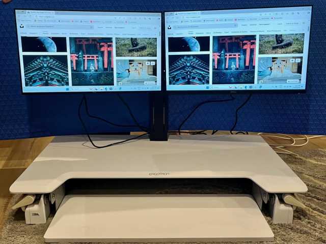 Ergotron Sit-Stand Desk With a Double Monitor Stand + Monitors ...