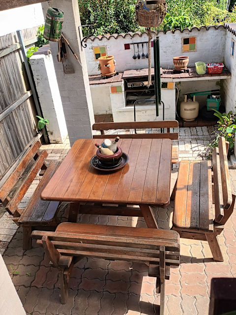 Timber outdoor table and 4 benches, BBQ furniture - Outdoor Dining ...