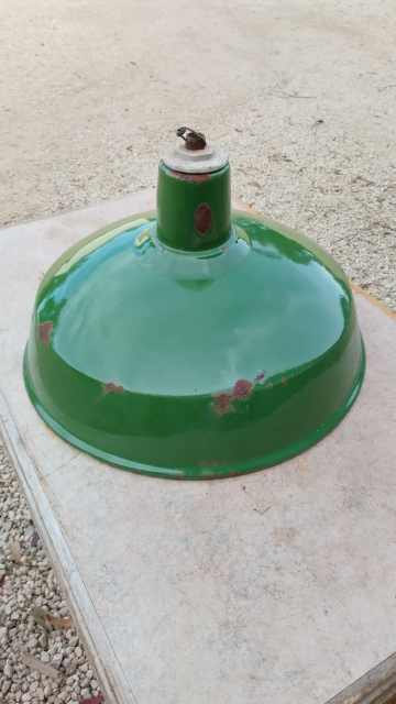 VINTAGE Green & White ENAMEL LIGHT SHADE Industrial Ceiling Lamp 410mm ...
