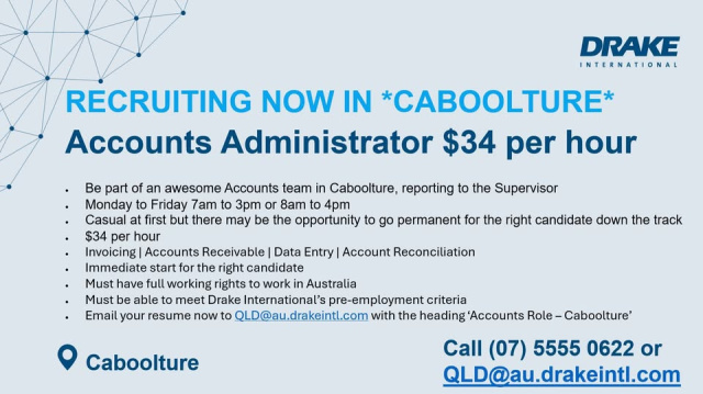 Accounts Administrator(CABOOLTURE)(Drake Australia) | Accounts Officer ...