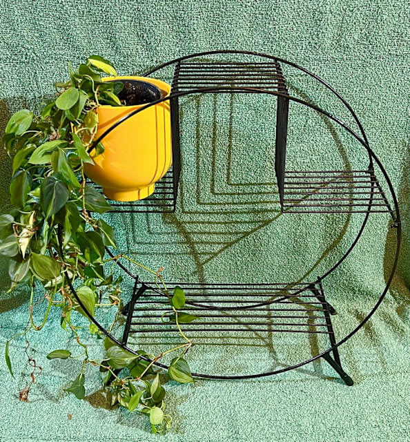 Mid century 50s Atomic black metal Hoop plant stand planter indoor pla ...