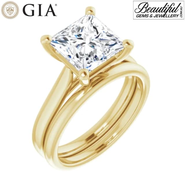 2.0 ct Princess Cut Diamond Plain Engagement Ring in 18ct Yellow Gold ...