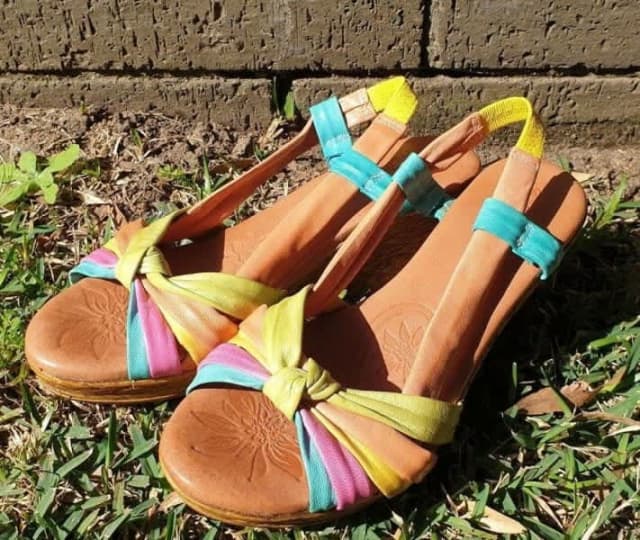 Isabella Rossi Tan Colourful Strappy Wedge lightweight faux Heels ...