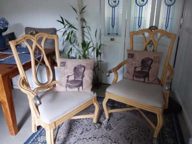 Linen cane chairs with pewter ball and clawfoot detail - Armchairs in ...