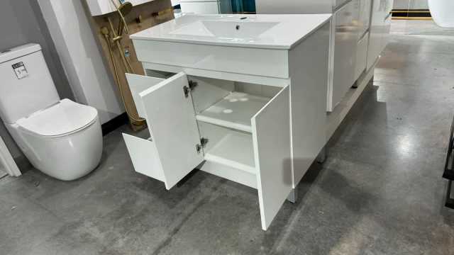900mm Freestanding With Legs MDF Gloss White Drawers Bathroom Vanity ...