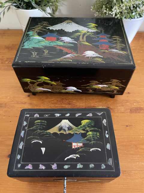 Jewellery Boxes Japanese Musical Navy & Red Velvet Jewel Box Vintage ...