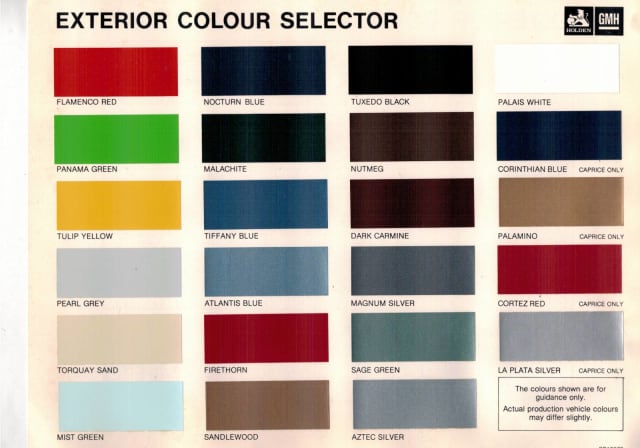 January 1981 Holden Gemini Commodore Statesman & WB - colour chart ...