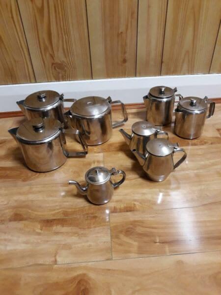 12,5,3 and 2 cup stainless steal tea pots. Eight in total - Other ...