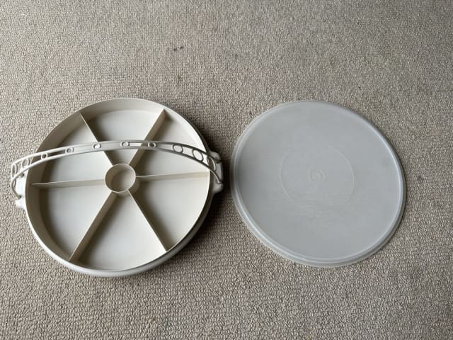Tupperware round divided serving tray/platter/container with handle ...