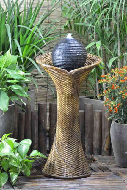 Solar Powered Rattan Pillar and Bowls Water Feature LED Light - Other ...