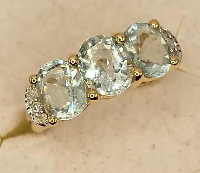 SIZE M1/2-61/2 9CT GOLD DIAMOND AND AQUAMARINE RING VALUE $7679 - Women ...