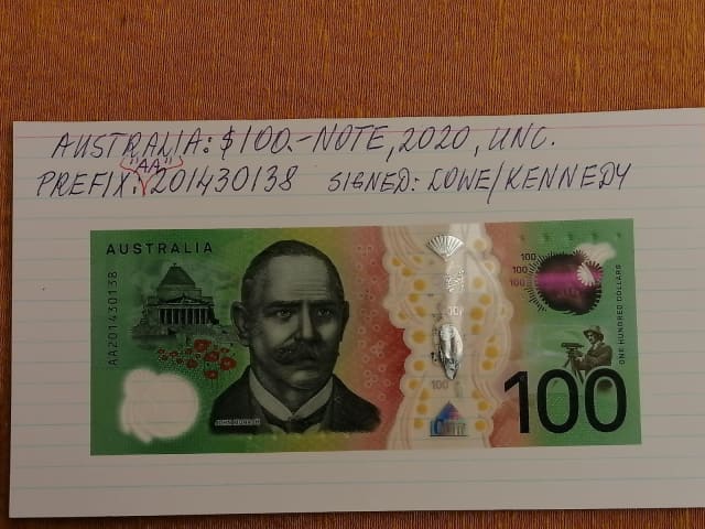Australian 2020- $100 note, prefix AA 20, unc. - Collectables in Petrie ...