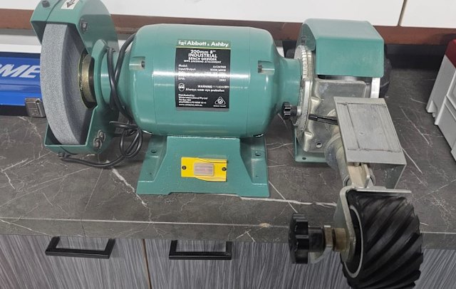 Industrial Bench Grinder ABBOTT & ASHBY 8inch w. 362 Linishing Attachm ...