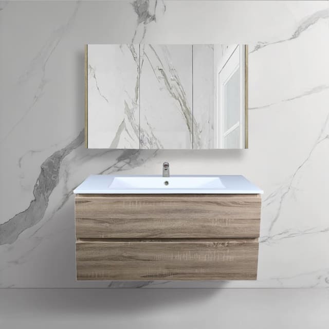 Wall Hung Bathroom Vanity White Oak Wood Grain PVC Vacuum MDF Board ...