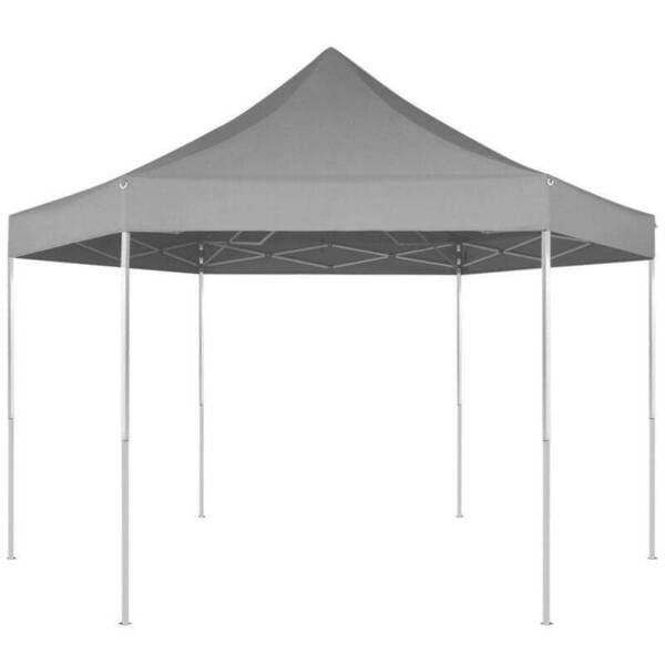 Hexagonal Pop-Up Foldable Marquee Grey 3.6x3.1m Gazebo Canopy Tent ...