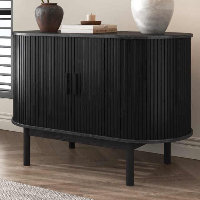 Mid-Century Black Ribbed Sideboard Cabinet | Buffets & Side Tables ...