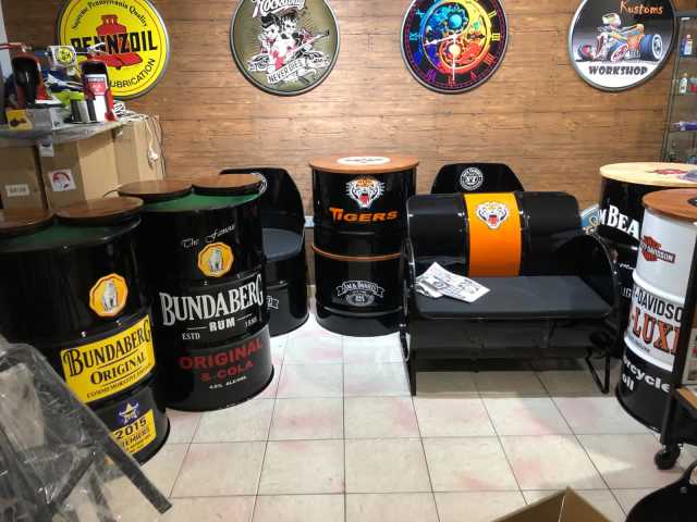 JRB Kustoms, Drum furniture, bar signs, Dry bar tables, stools, clocks ...