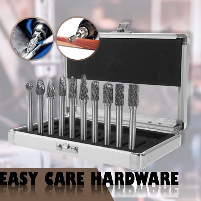 10 pcs Tungsten Carbide Rotary Rasp 1/4 Grinder Bits Wood Carving Met ...