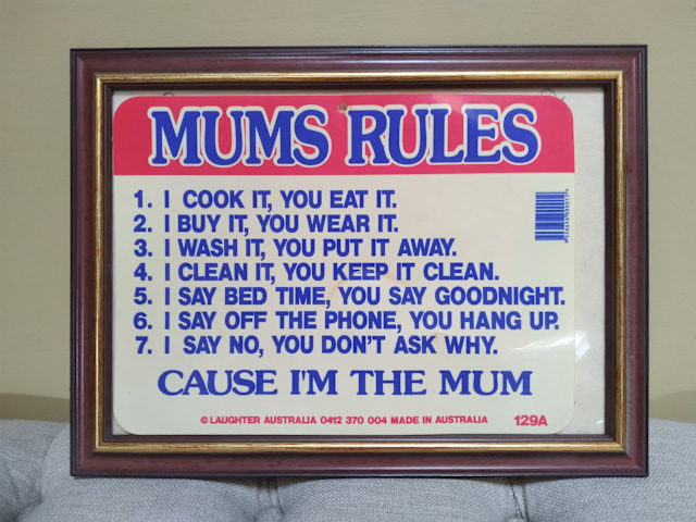 Mums Rules Kitchen Sign and Frame included. $35ono. Pickup Narara ...