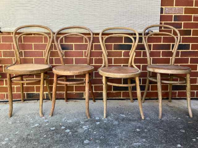 4 old, poor condition, unpainted Bentwood chairs, for restoration ...