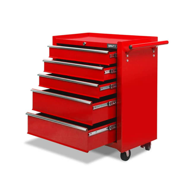 Giantz 5 Drawer Mechanic Tool Box Cabinet Storage Trolley Red | Tool ...