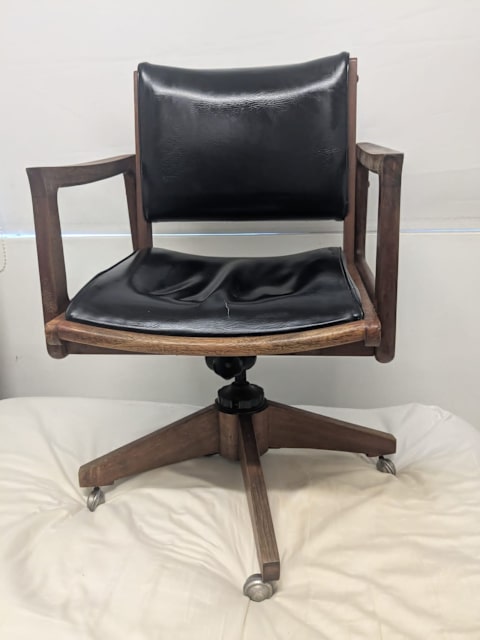 Vintage Mid Century Office Desk Chair Wood & Black Leather - Office ...