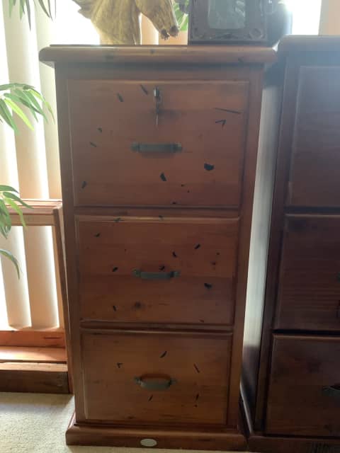 Distressed wooden filing cabinet with keys to lock | Miscellaneous ...