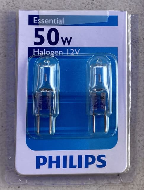 Philips 2 Pack Essential 50W Watt Halogen Globe Light Bulb 12V DC Open ...