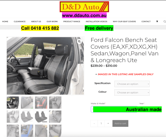 Ford Falcon Bench Seat Covers (EA,XF,XD,XG,XH) Sedan,Wagon,Panel Van ...