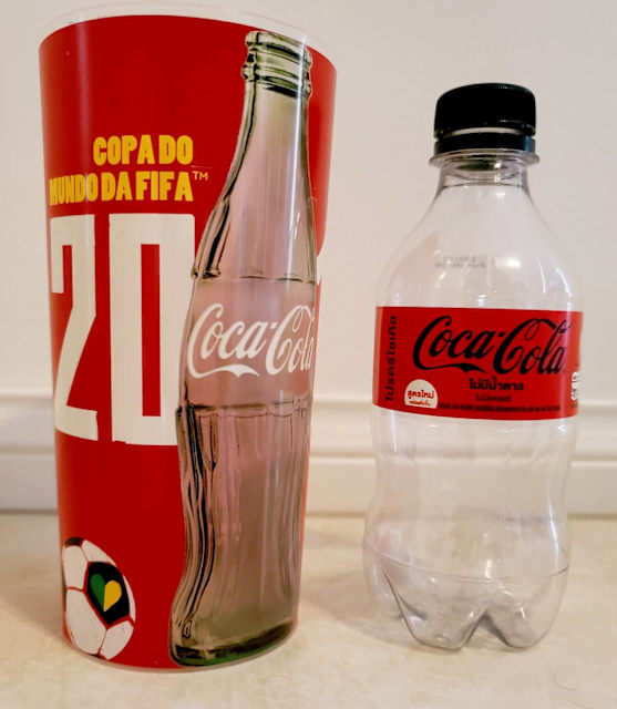 COCA COLA COKE LARGE HARD PLASTIC CUP AND THAI COKE ZERO 295ML BOTTLE ...