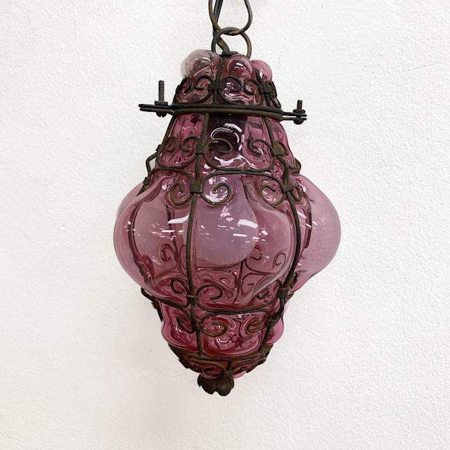 Vintage Purple Murano Venetian Glass Caged Lantern Ceiling Light ...