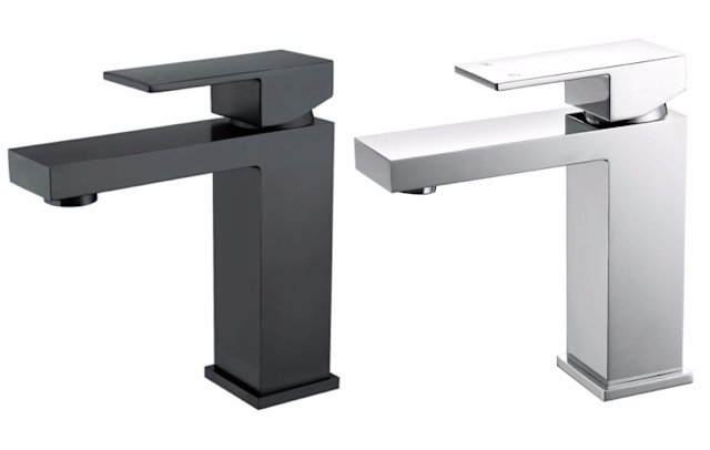 BASIN MIXER BATHROOM COUNTER FAUCET TAP SQUARE BLACK CHROME VANITY ...