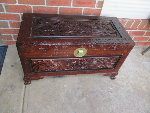 Vintage Craved Timber Camphor Chest Trunk Storage Box - Other Furniture ...