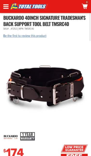 BUCKAROO 40INCH SIGNATURE TRADESMANS BACK SUPPORT TOOL BELT TMSRC40 ...