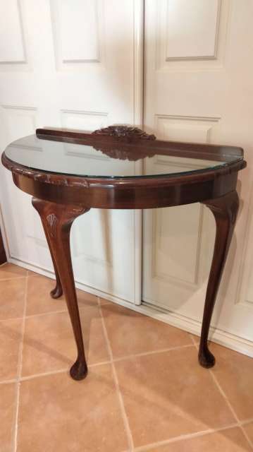 Antique timber half hall table with glass top - Antiques in Novar ...