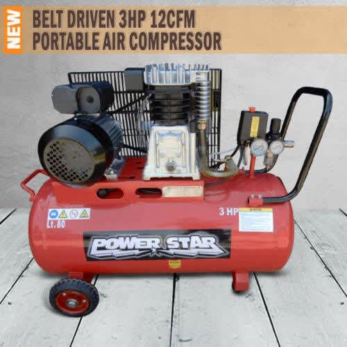 NEW BELT DRIVEN 3HP 12CFM AIR COMPRESSOR PORTABLE 300L/MIN 80LT TANK ...