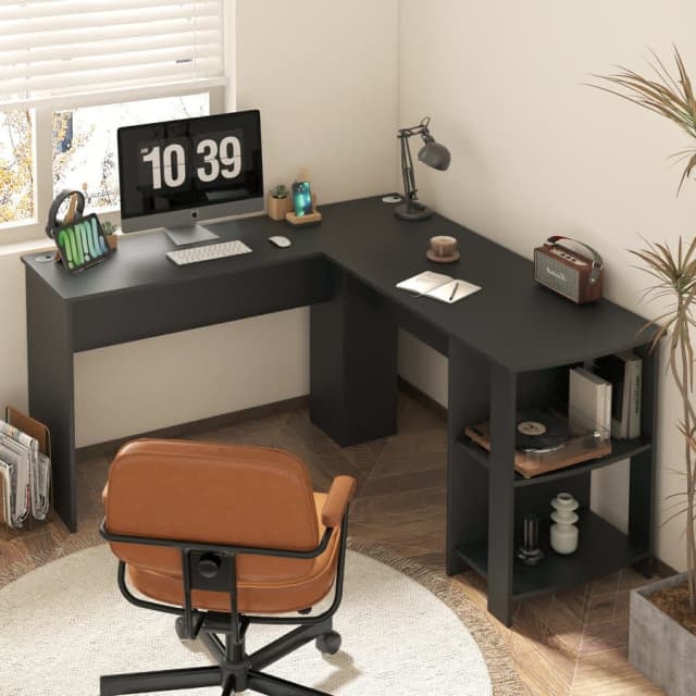 L-shape Computer Desk Home Office Writing Desk w/ Storage Shelves BK ...