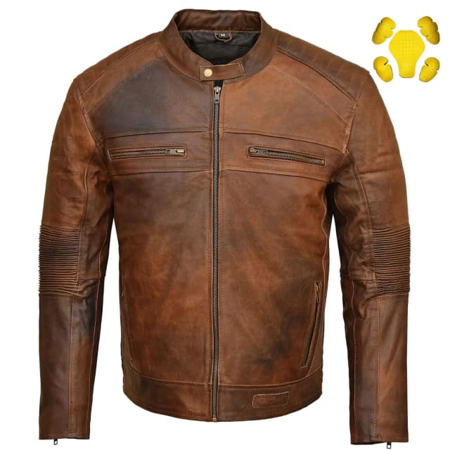 RIDERACT Leather Jacket Cafe Racer KRATOS With Free CE Armors - Jackets ...