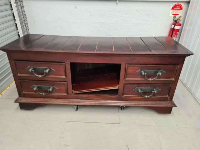 Rustic Timber TV Stand with Large Metal Victorian Style Handles ...