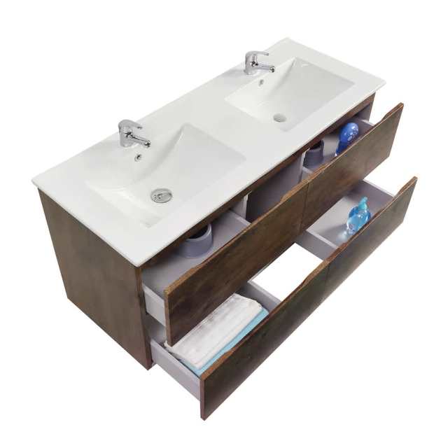 120cm Wall Hung Bathroom Vanity Dark Oak MDF Board With Double Board ...