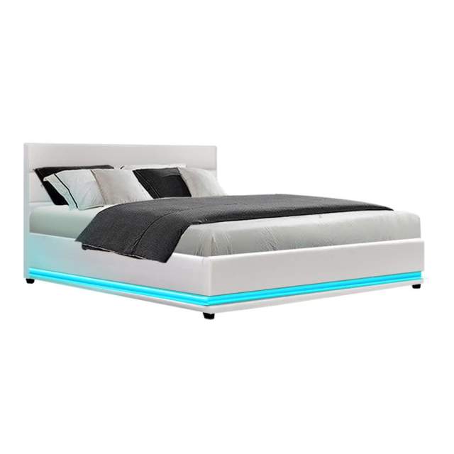 HILDA Stylish Bed Frame with Gas Lift Storage & LED Lights - Queen Siz ...