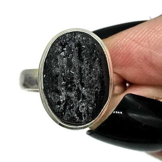 Black Tourmaline Ring, Size M, Sterling Silver, Rough Gem, October ...