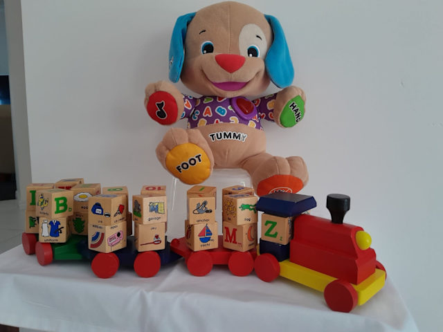Wooden Push/Pull around Train & Fisher Price Laugh n Learn Pup - Toys ...