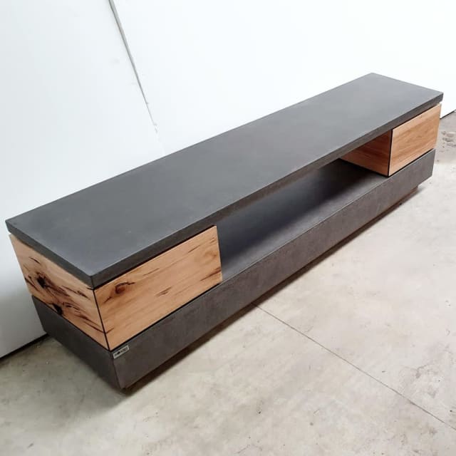 Polished concrete tv unit, entertainment unit, tv stand with hardwood ...