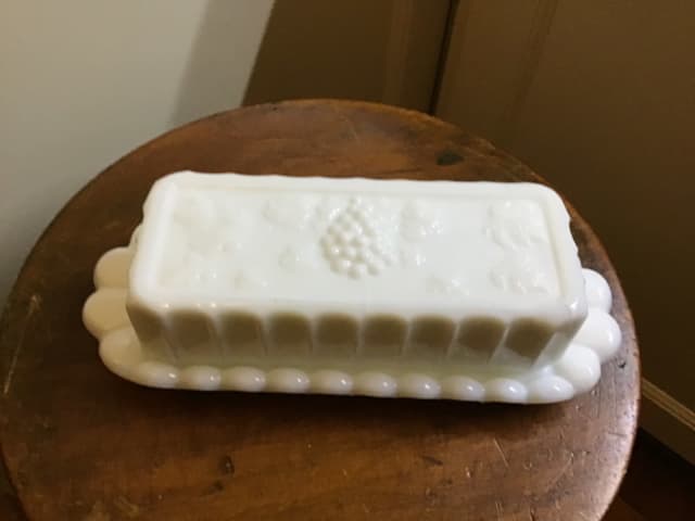 Vintage Milk glass Butter dish Grape panel pattern - Collectables in ...