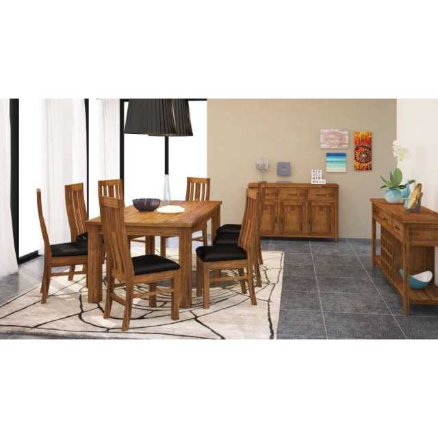 Birdsville 7pc Dining Set 190cm Table 6 PU Seat Chair Solid Mt As ...